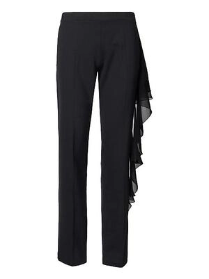 NENSI DOJAKA Sheer Frill Straight-leg Wool Trousers - Black
