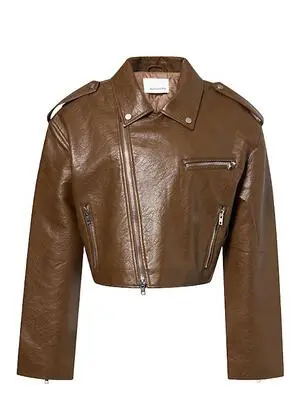 THE FRANKIE SHOP Daphne Cropped Biker Jacket - Brown