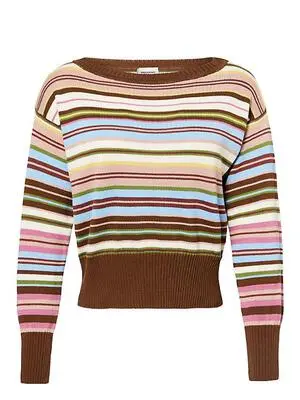 Max Mara Striped Boat Neck Cotton Knit Jumper - Multicolour Pinstripes