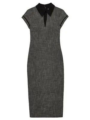 REISS Ava Tailored Contrast Collar Stretch Woven Midi Dress - Grey