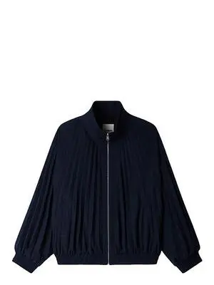 Sandro Pleated Zip-up Wool-blend Jacket - Navy Blue