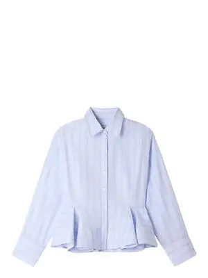 Sandro Striped Peplum-hem Cotton Shirt - Sky Blue