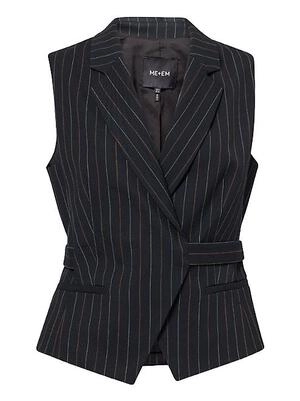 ME+EM Pinstripe Wool-blend Waistcoat - Black