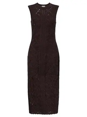ME+EM Open-knit Crochet Cotton Midi Dress - Cocoa Brown