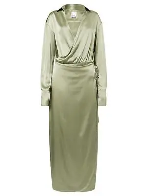 THE DROPPED COLLECTION Silk Wrap Maxi Dress - Sage