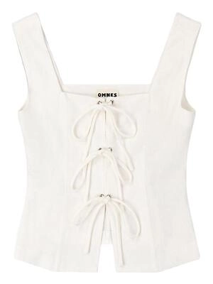 OMNES Tie-front Linen-blend Top - White
