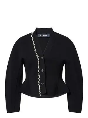 ASHLYN Ruffle Woven Cardigan - Black
