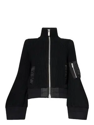 Sacai Ribbed Wool Zip-up Jacket - Black