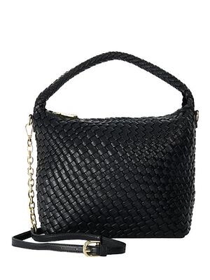 DUNE Deliberate Medium Woven Shoulder Bag - Black Plain Synthetic