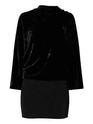 Rick Owens Long-sleeve Draped Velvet Silk-blend Top - Black