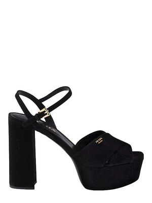 Prada Suede Criss-cross Platform Heeled Sandals With Ankle Strap - Black