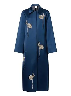 Erdem Crystal-embroidered Satin Coat - Navy