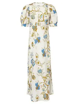 ME+EM Floral Print Puff Sleeve Maxi Dress - Light Cream/multi