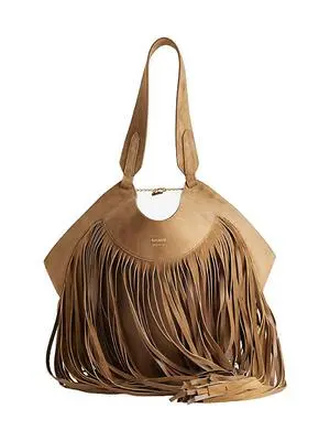 Khaite Lotus Small Fringed Suede Tote Bag - Mud