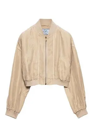 Prada Cropped Woven Bomber Jacket - Neutral