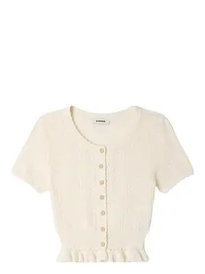 Sandro Pointelle Round-neck Stretch-knit Cardigan - Ecru
