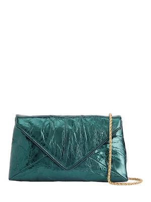 Dries Van Noten Textured Leather Envelope Pouch With Chain Strap - Forest