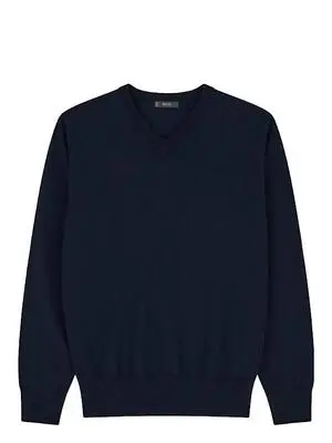 Boggi Milano Long-sleeved Knitted Wool Polo Jumper - Navy Blue