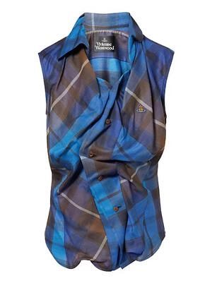 VIVIENNE WESTWOOD Check Pattern Sleeveless Wool Shirt - Blue Brown