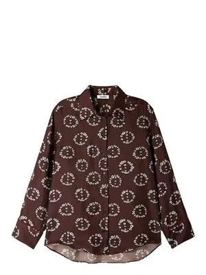 Sandro Floral-print Long-sleeve Silk Shirt - Brown