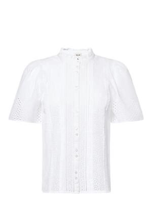ME+EM Broderie Anglaise Short-sleeve Cotton Blouse - Soft White