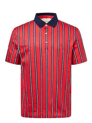 Valentino Garavani Vlogo Signature Striped Woven Polo Shirt L Rosso Blue Avorio