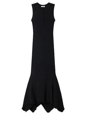Sandro Asymmetric Pointelle Knit Maxi Dress - Black