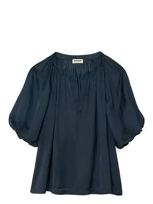 Zadig&Voltaire Round-neck Puff-sleeve Satin Blouse - Marine