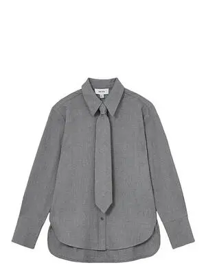 REISS Rosaria Neck-tie Stretch-woven Shirt - Grey