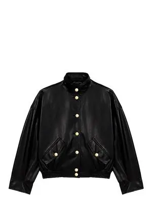 Maje High-neck Relaxed-fit Leather Jacket - Black