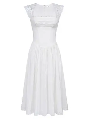 House Of Cb Fiorella Broderie Anglaise-trim Stretch-cotton Midi Dress - White