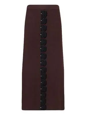ZANKOV Wool Midi Skirt With Buckle Embellishment - Chocolate