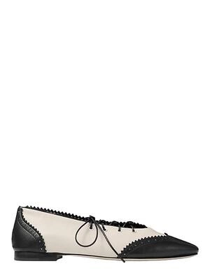 JIMMY CHOO Margot Lace-up Dual-tone Leather Ballet Flats - Black/bone