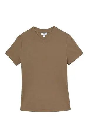 REISS Addison V-neck Stretch-cotton T-shirt - Camel