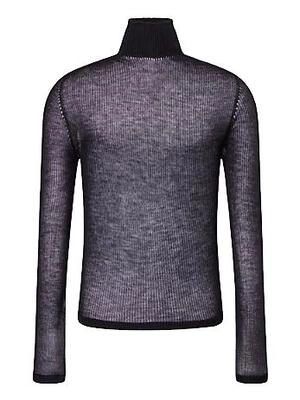 Rick Owens Sheer Ribbed Cashmere Turtle Neck Jumper - Black