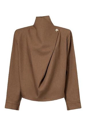 THE COUTURE CLUB The Couture Club Check Funnel-Neck Woven Top