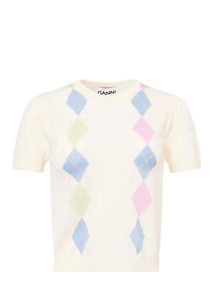 GANNI Argyle Pattern Knitted T-shirt - Egret