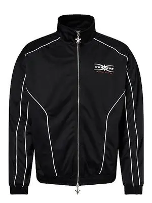 GODMADE Zip Up Cotton Jacket With Logo Print And Funnel Neck - Black