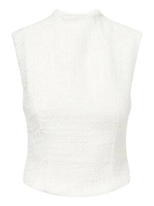 Oddmuse Sleeveless High-neck Bouclé Top - White