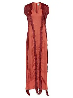 REBIRTH Sleeveless Fringed Woven Maxi Dress - Rust