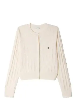 Sandro Cropped Check-stitch Wool Cardigan - Ecru