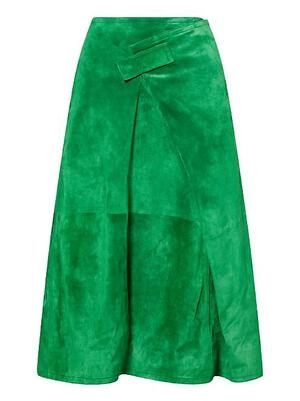 Bottega Veneta Suede Wrap Front Midi Skirt - Grass Green