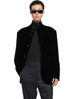 Giorgio Armani Stretch Viscose Cupro Velvet Blazer - Black