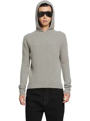 Rick Owens Tower Hooded Pull In Felt Cashmere - Grey