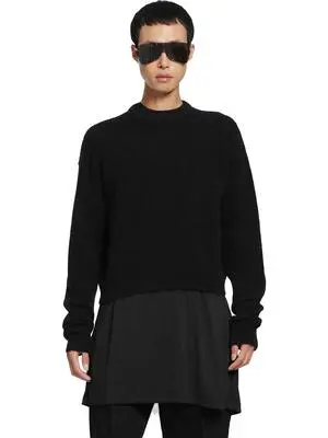 RICK OWENS RICK OWENS Black DNA Alpaca Twill Cropped Tower Round Neck Sweater