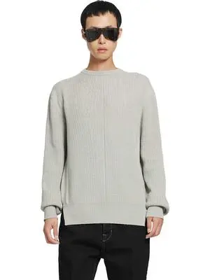 Rick Owens Fisherman Round Neck Heavy Wool Knit Sweater - Grey