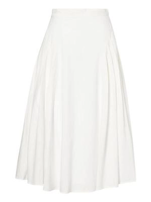 YASMINA Q Pleated Linen-blend Midi Skirt - Ivory