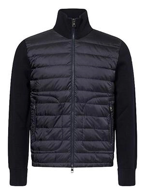 Moncler Hybrid Zip-up Padded And Knit Cardigan - Navy