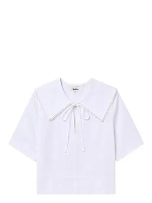 RO&ZO Statement Collar Cotton Poplin Blouse - White