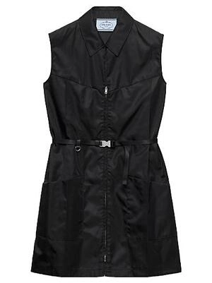 Prada Re-nylon Belted Woven Mini Dress - Black